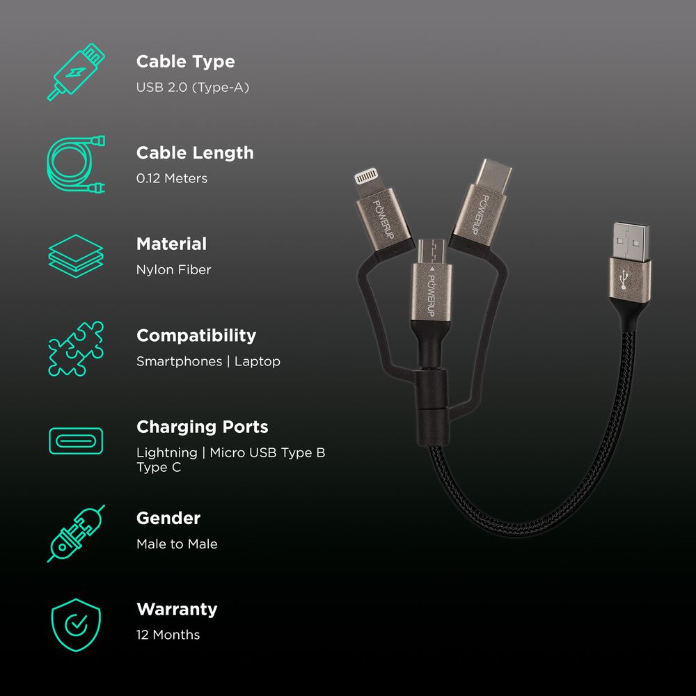 Buy POWERUP Type A to Type C, Micro USB, Lightning 0.39 Feet (0.12M) 3 ... Buy POWERUP Type A to Type C, Micro USB, Lightning 0.39 Feet (0.12M) 3 ...